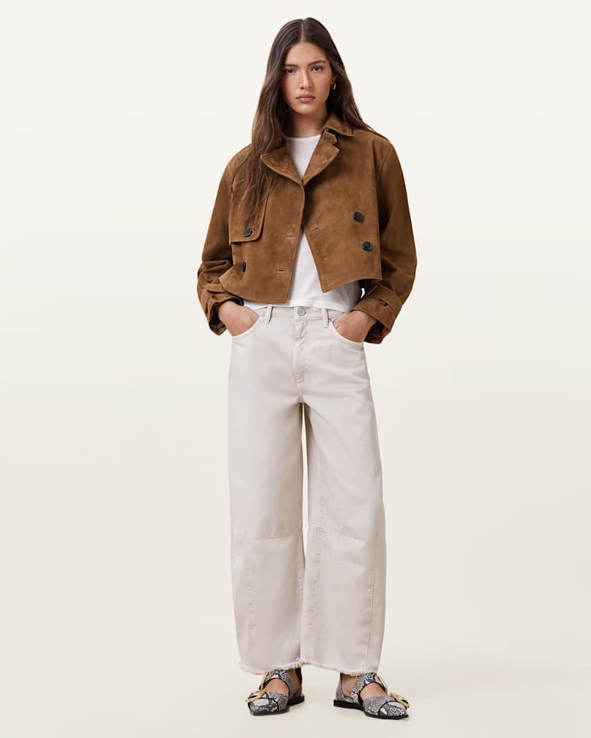 Hendry Cropped Suede Trench Coat SUGAR BROWN | ALLSAINTS